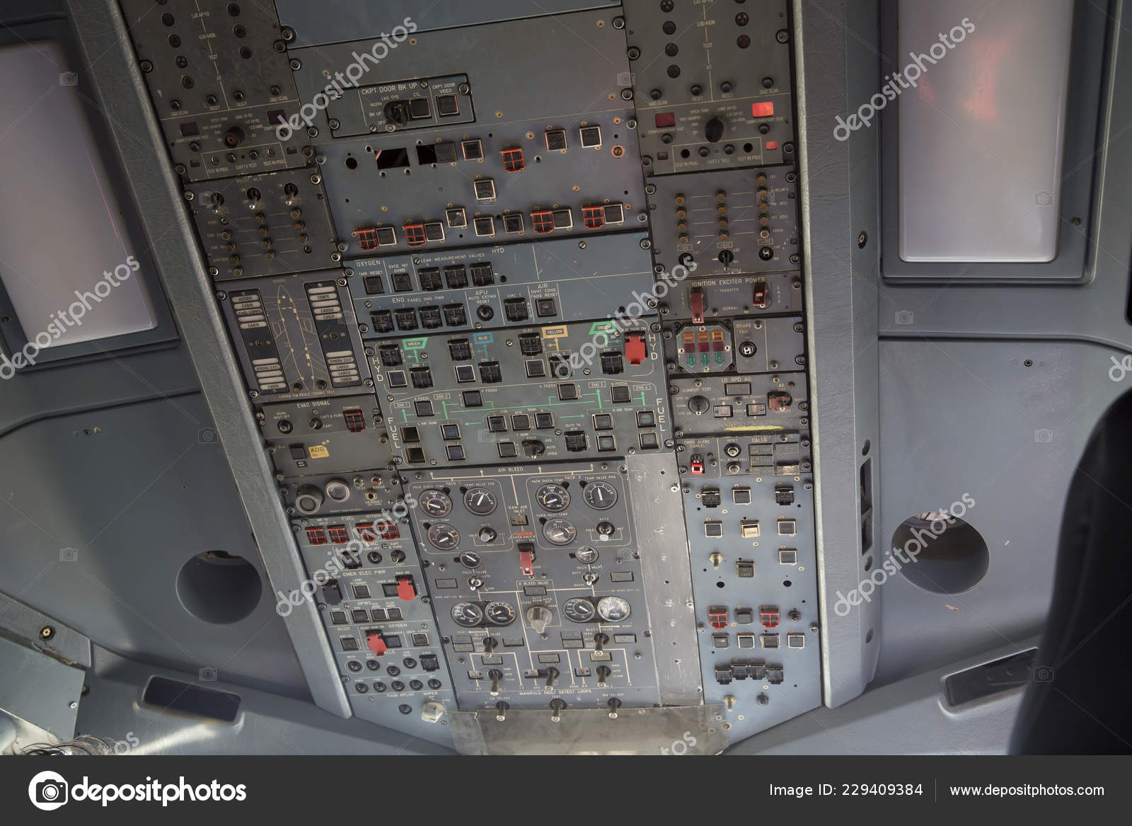 Airplane Pilot's Cockpit Center Control Panels Closeup High Detailed ...