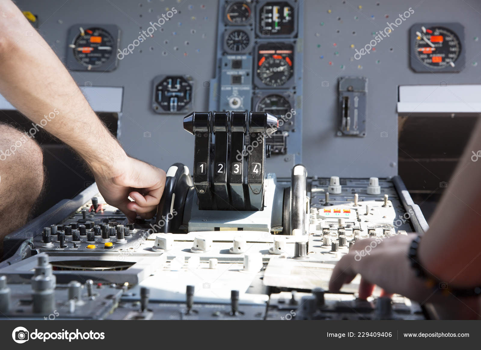 Airplane Pilot Cockpit Center Control Panels Closeup High Detailed View ...