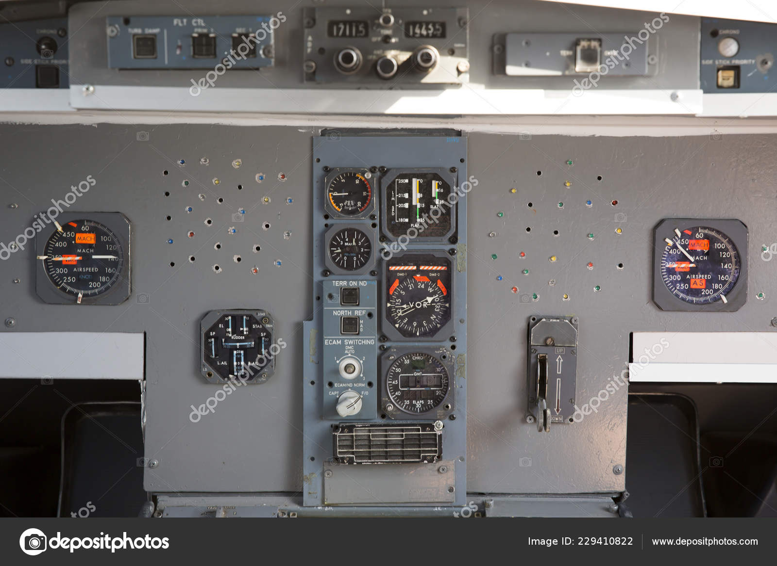Airplane Pilot's Cockpit Center Control Panels Closeup High Detailed ...