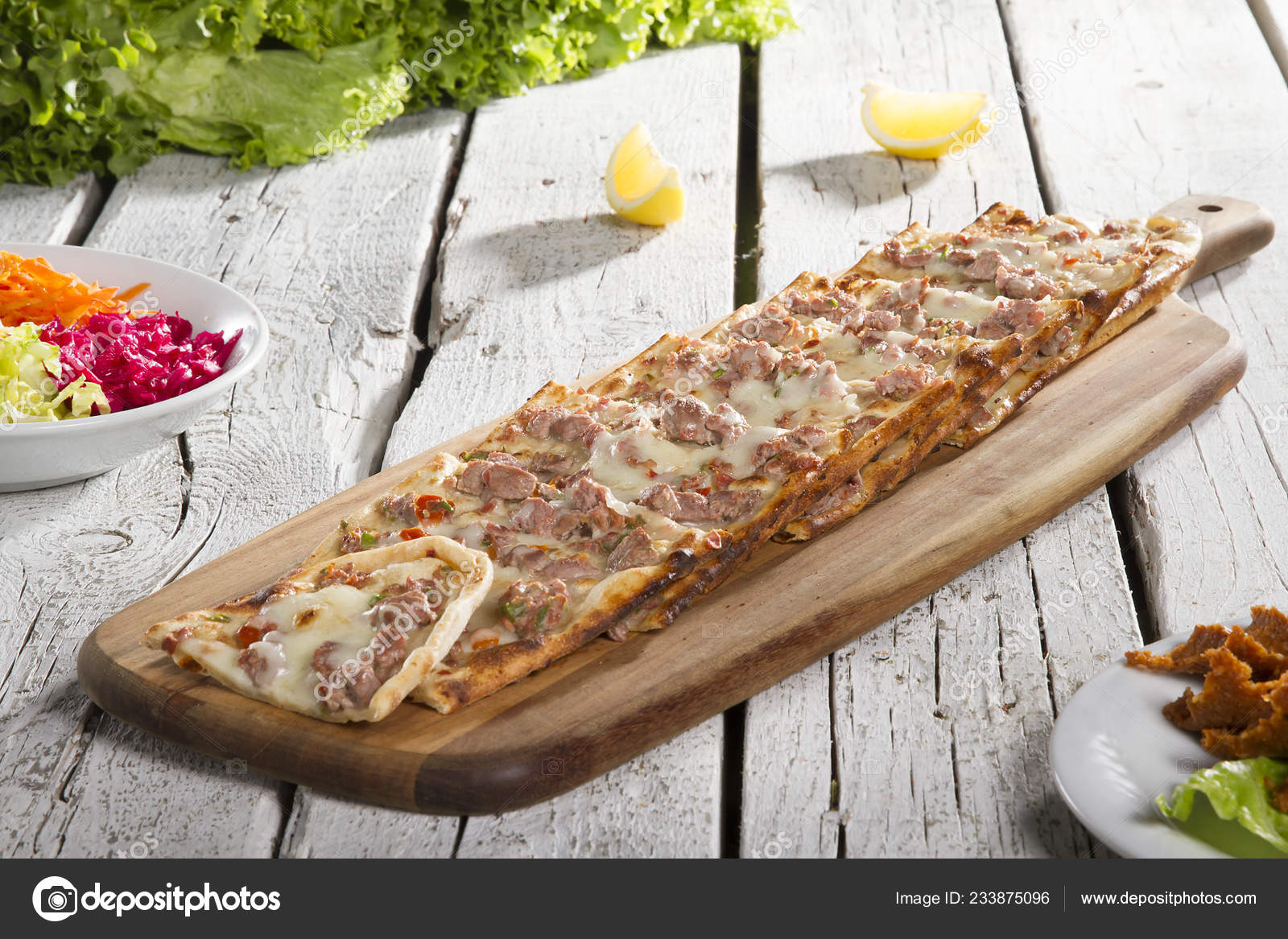 Close View Traditional Turkish Bread Served Wooden Cutting Board Stock ...