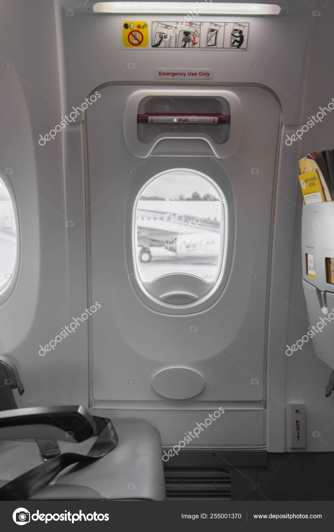 Emergency Exit Sign Door Airbus Plane Interior Stock Photo by ...
