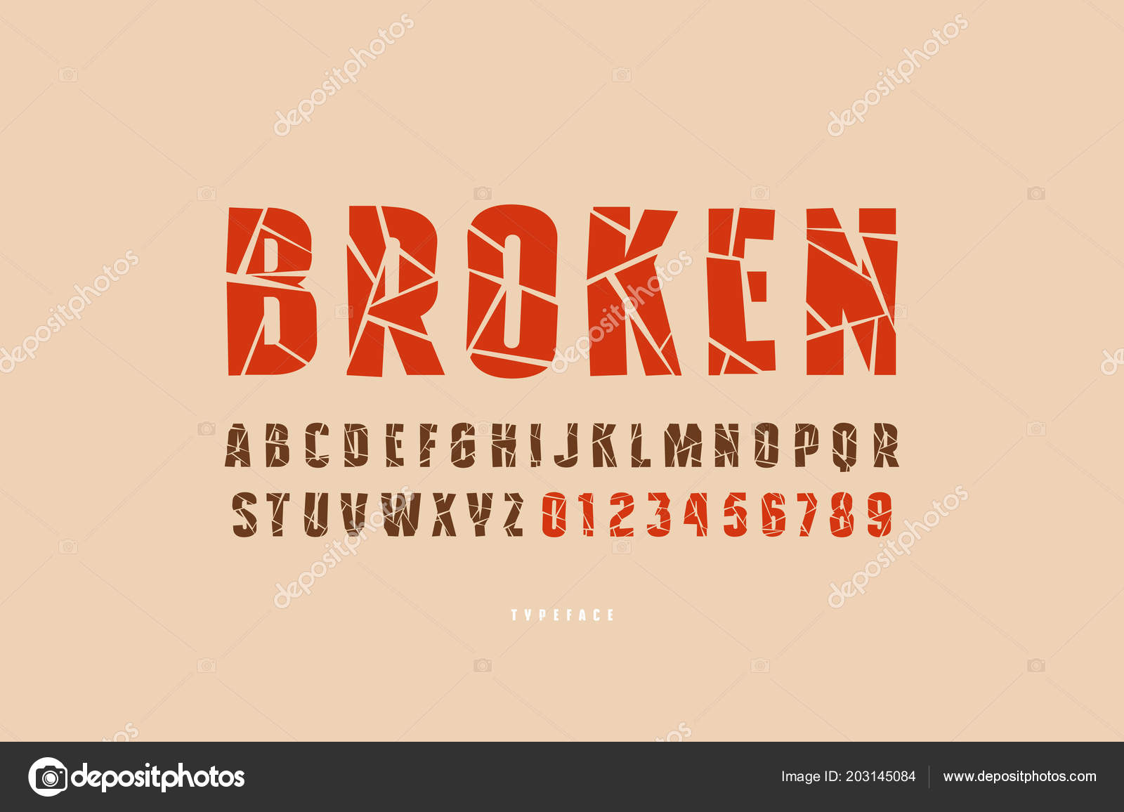 Decorativa Fuente Sans Serif Con Cara Rota Letras Números Para Vector ...