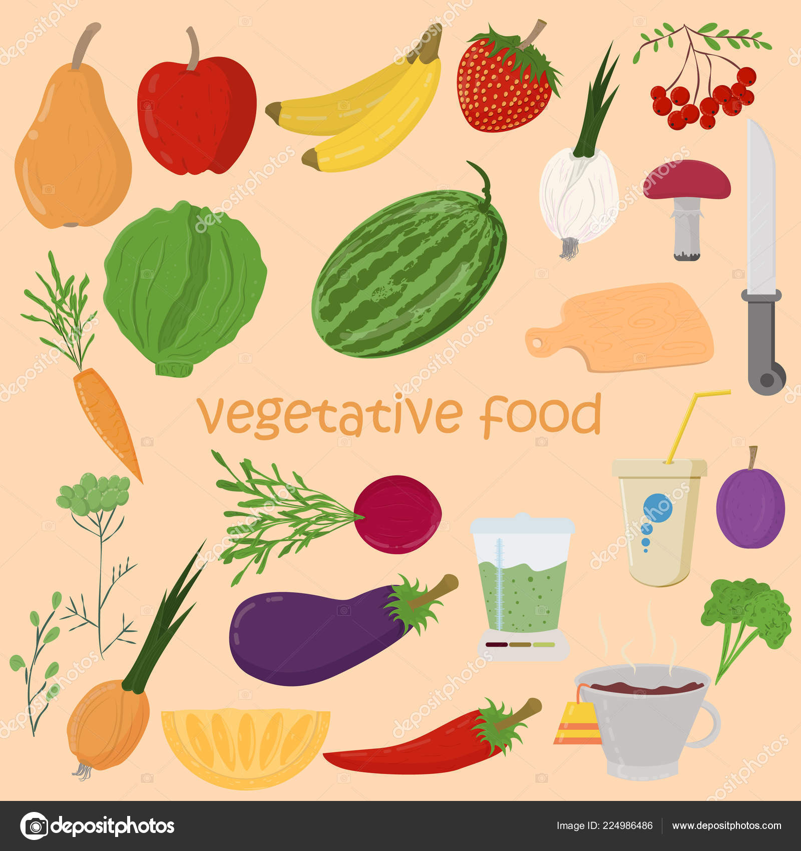 Vector Illustration Flat Style Vegetables Fruits Berries Healthy Eating ...