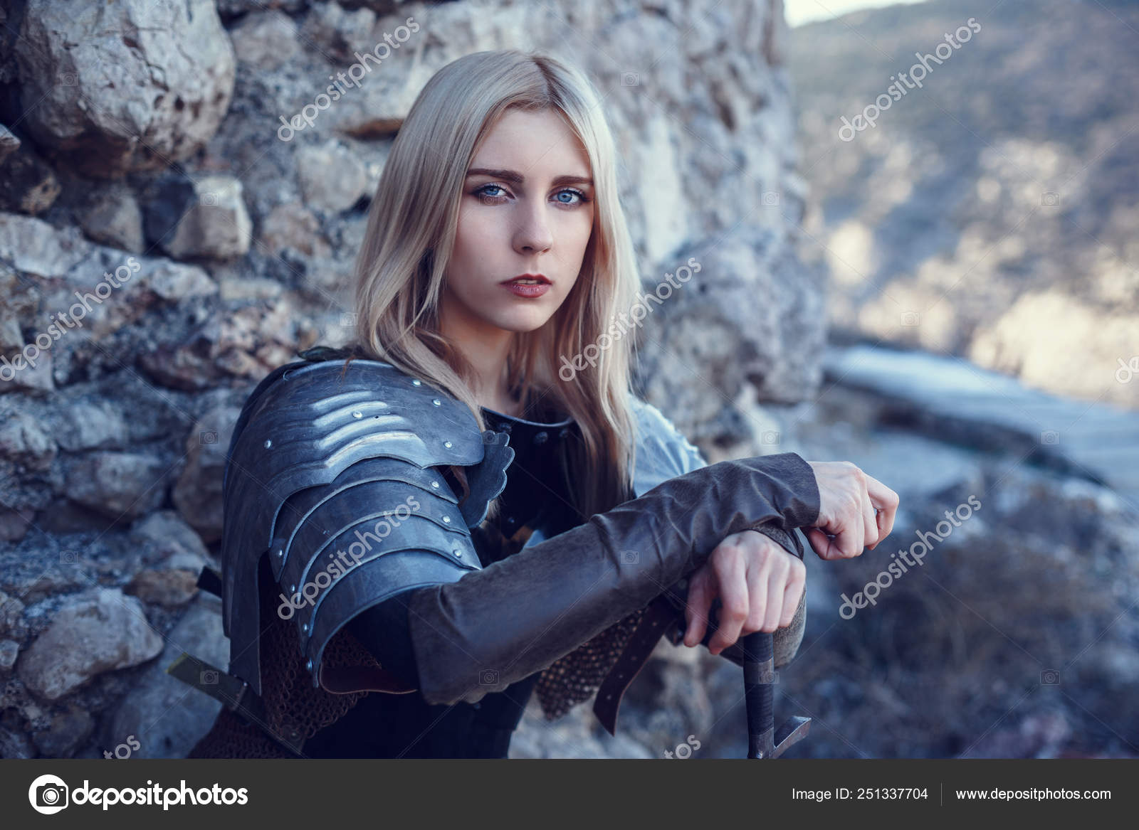 The cute female warrior attacking with sword Stock Photo by ©Selenittt ...