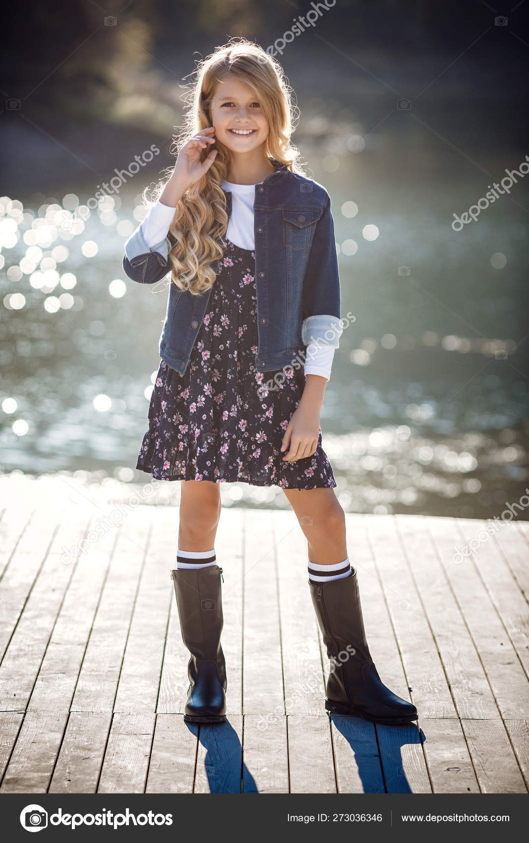 Outdoor fall portrait of girl with hat and jeans wear. Stock Photo by ...