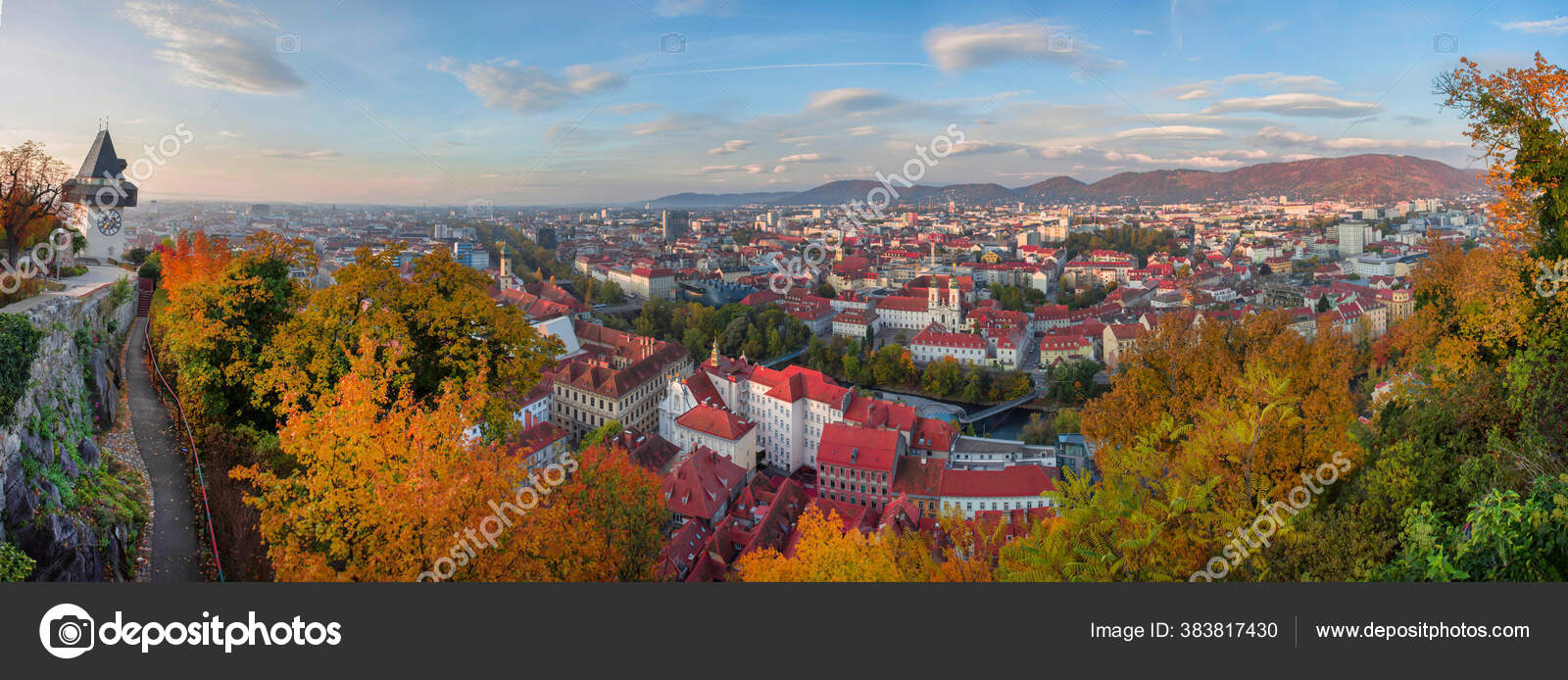 Cityscape Graz Clock Tower Grazer Uhrturm Famous Tourist Attraction ...