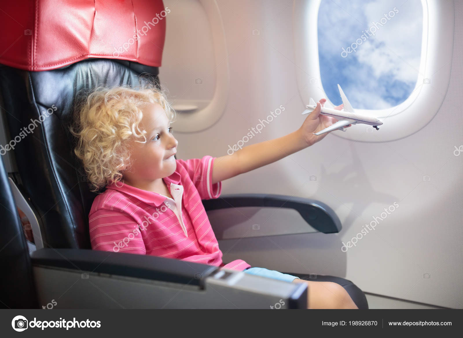 Child Airplane Kid Air Plane Sitting Window Seat Flight Entertainment ...