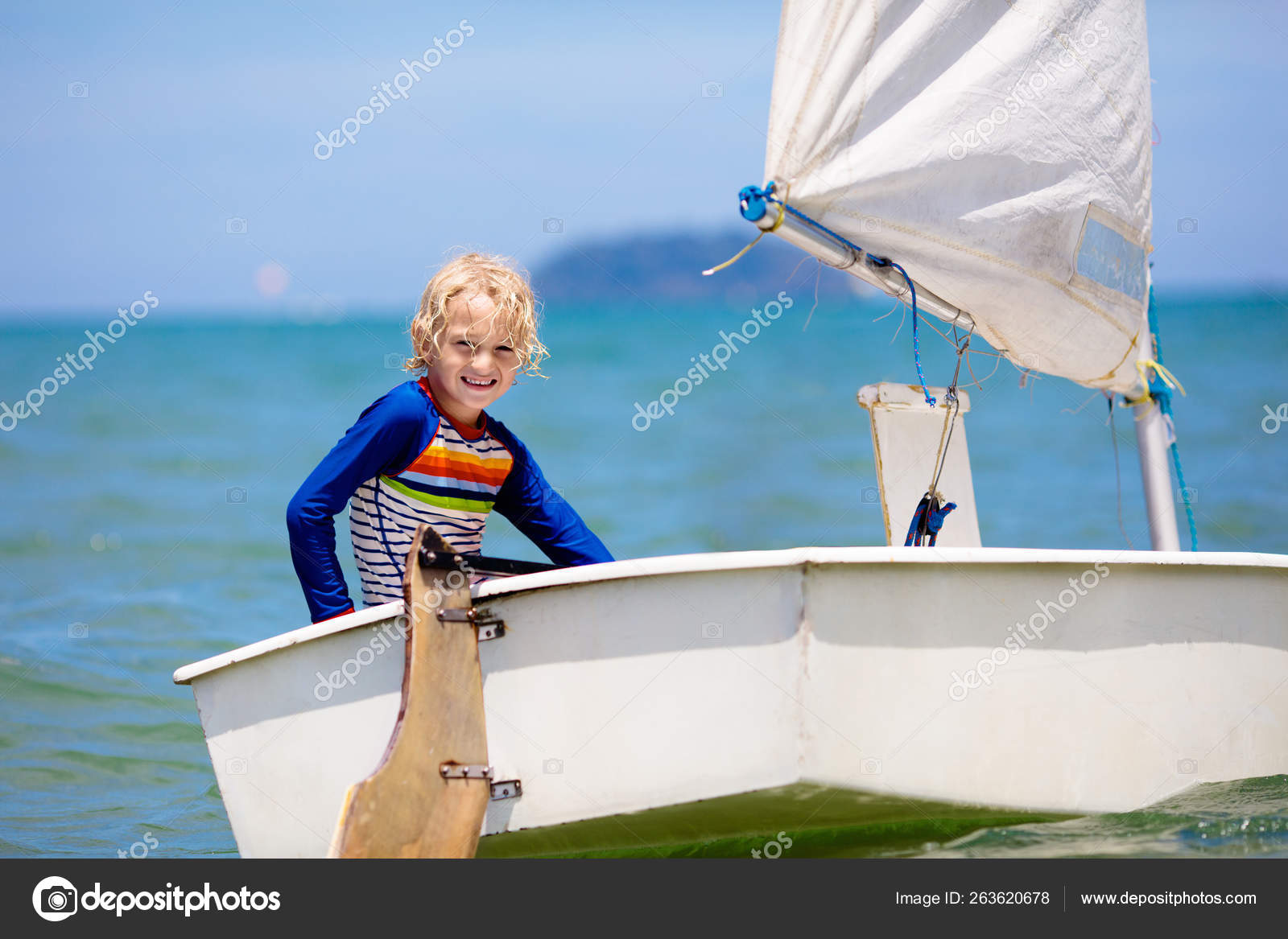 Child sailing. Kid learning to sail on sea yacht. Stock Photo by ...