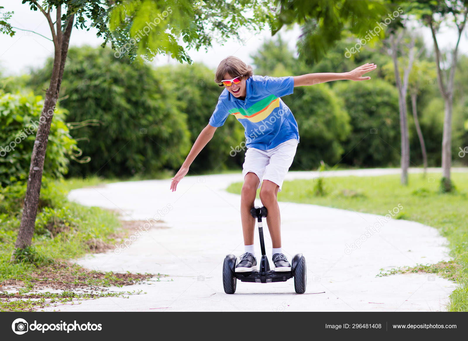 Child on hover board. Kids riding scooter Stock Photo by ©FamVeldman ...