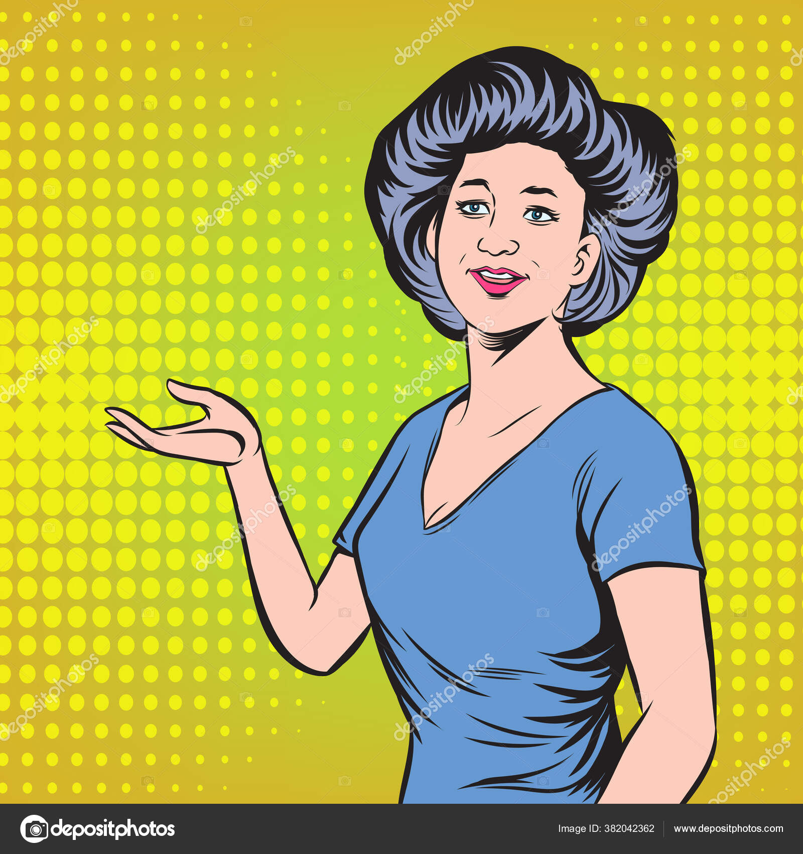 Gentle Smile Young Woman She Raised Her Hand Pop Art Stock Vector by ...