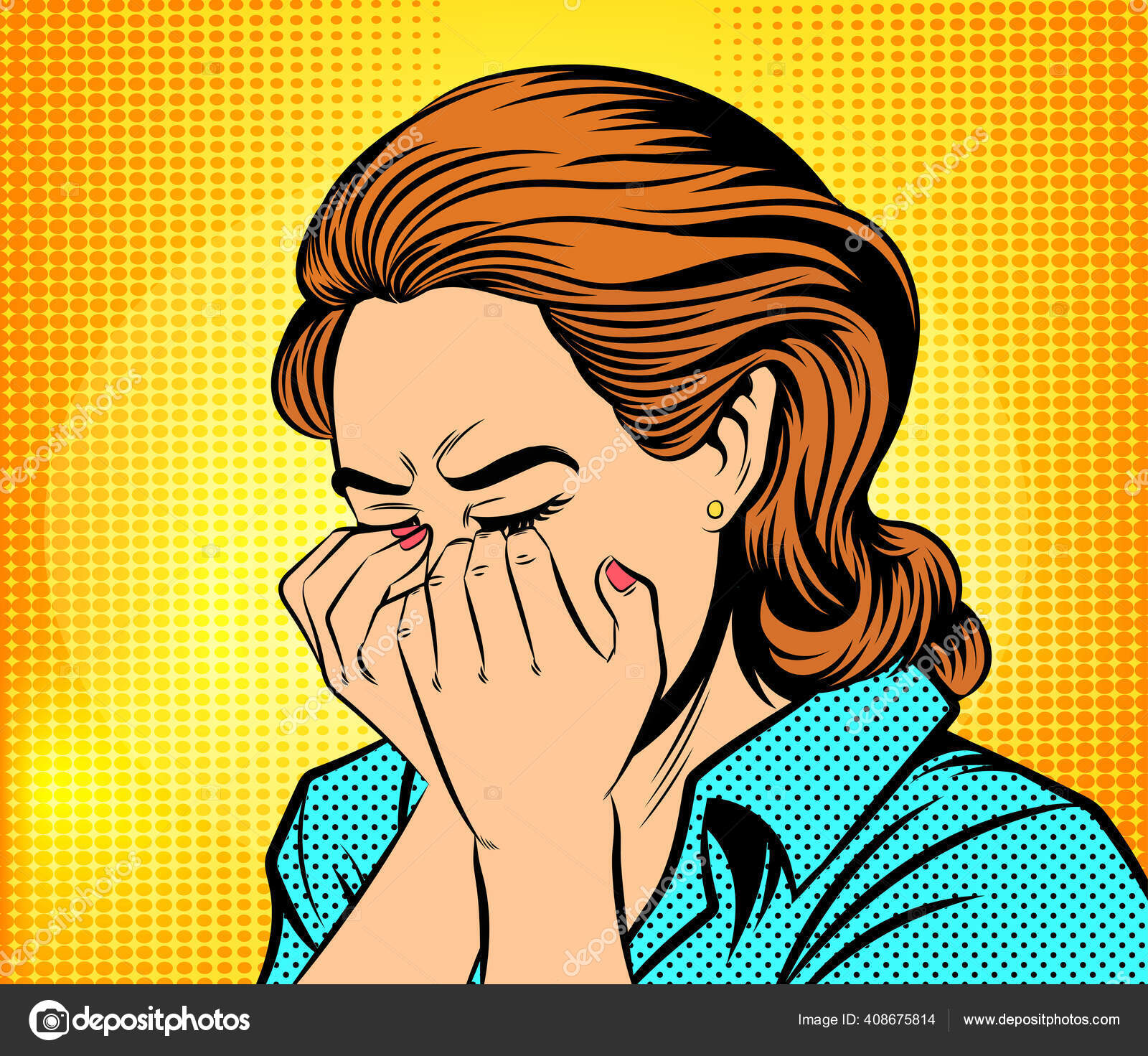 Crying Woman Raise Both Hands Cover Mouths Pop Art Vector Stock Vector ...