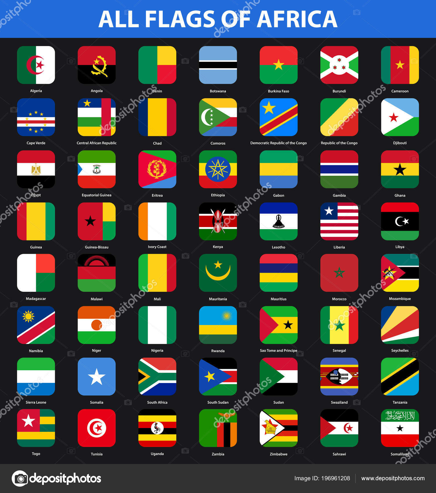 Set Flags All African Countries Flat Style Stock Vector Image By