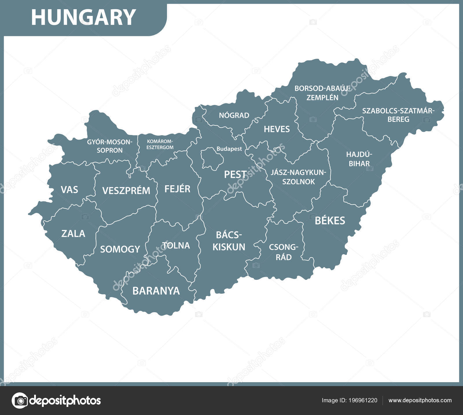 Detailed Map Hungary Regions States Administrative Division Stock ...