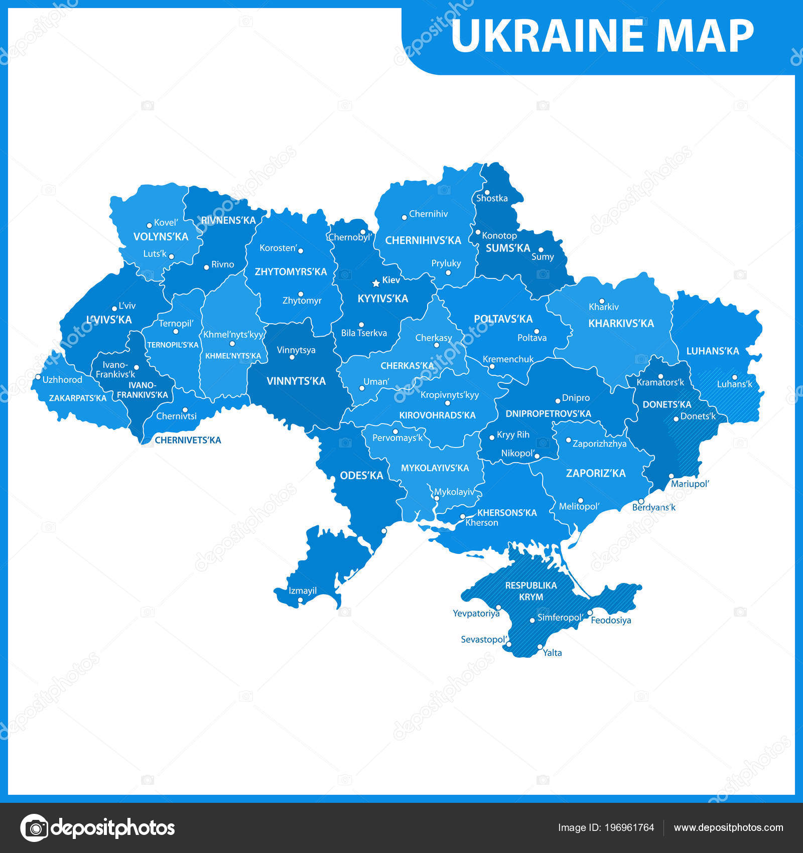 Podrobná Mapa Ukrajiny Regiony Státy Města Kapitál Administrativní ...