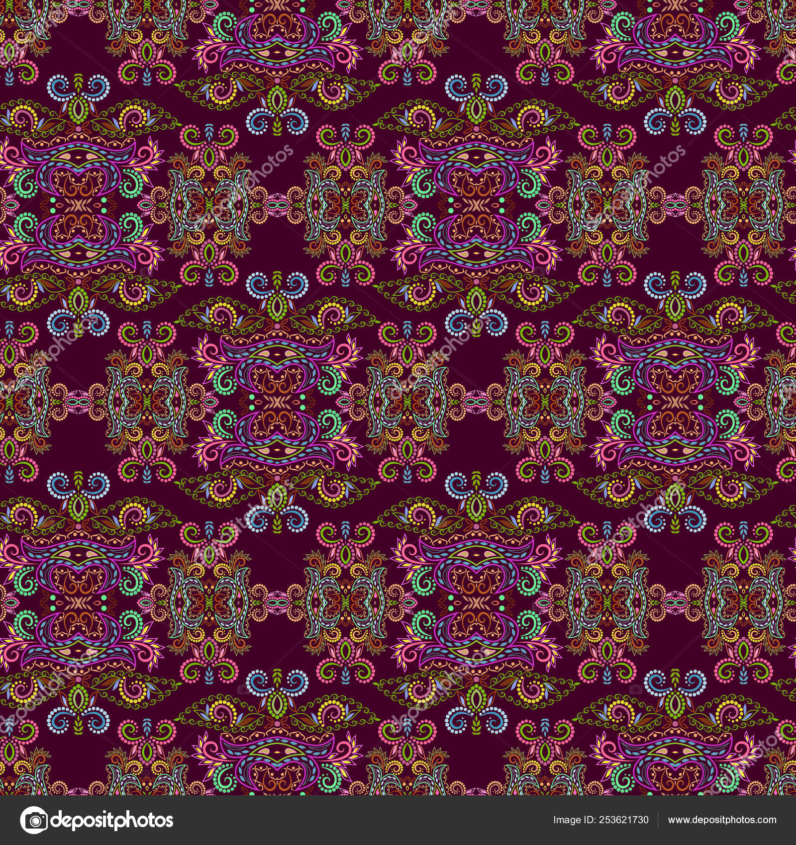 Seamless colorful indian pattern — Stock Vector © beautyamethyst #253621730