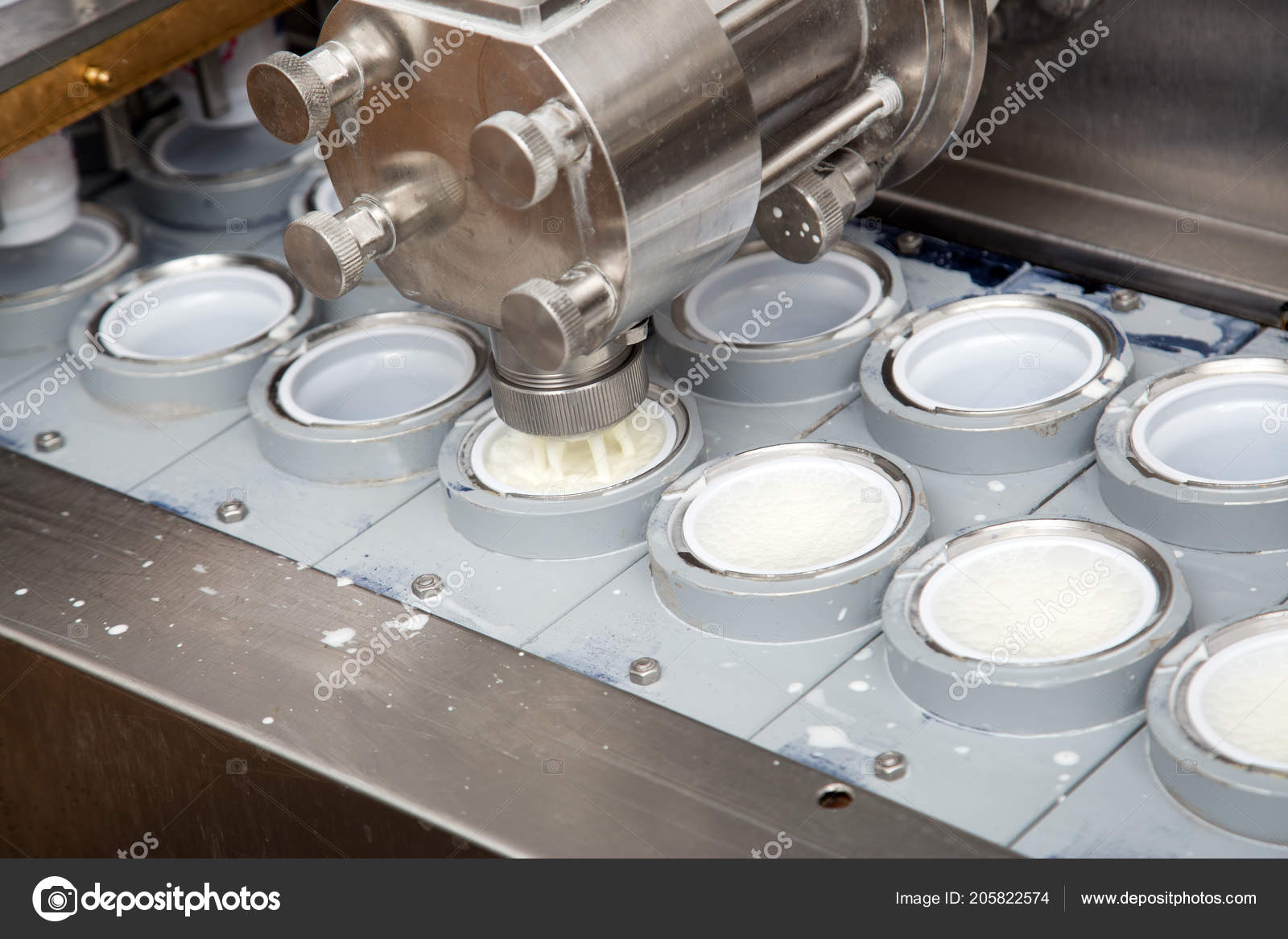 Final Stage Production Yogurt Filling Yogurt Plastic Glasses Modern ...