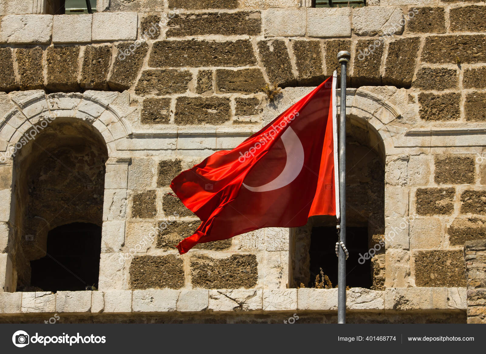 Turkish Flag Waving Front Ancient Theater Aspendos Antalya City Turkey ...