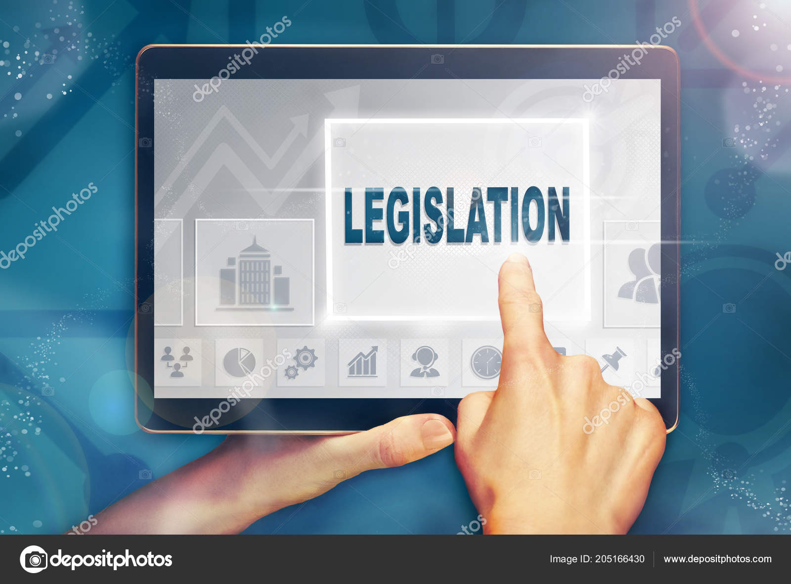 Hand Holding Computer Tablet Pressing Legislation Business Concept ...