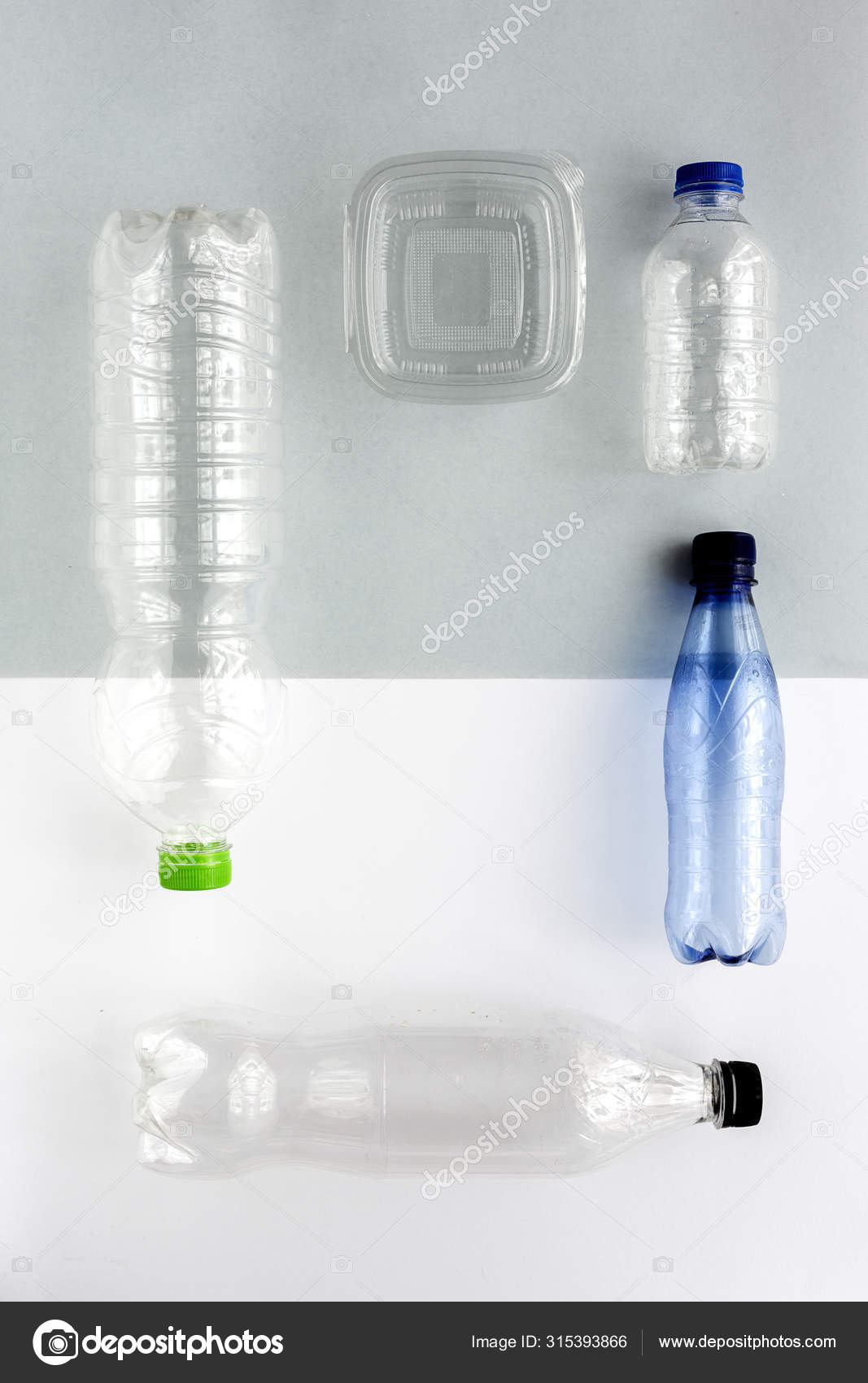 Plastic bottles to recycle. Knolling concept Stock Photo by ...