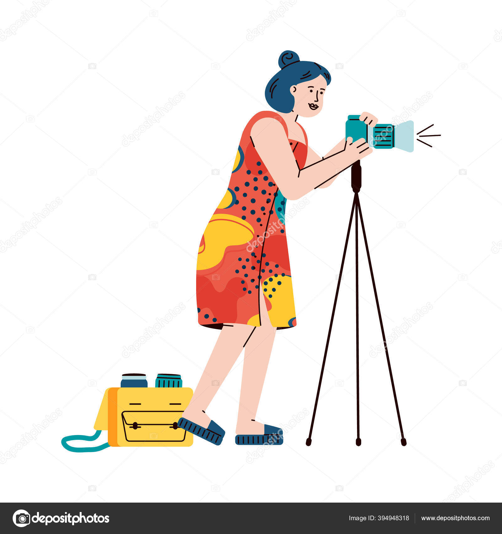 Photographer or reporter woman using camera cartoon vector illustration ...