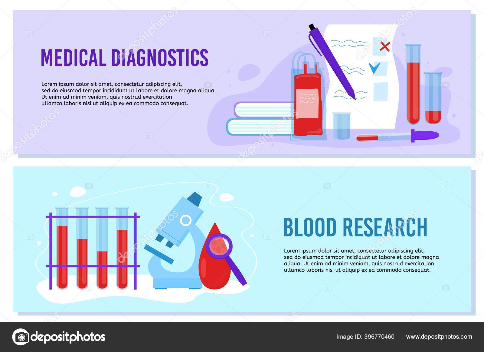 Blood test research and medical diagnostics banner template set Stock ...