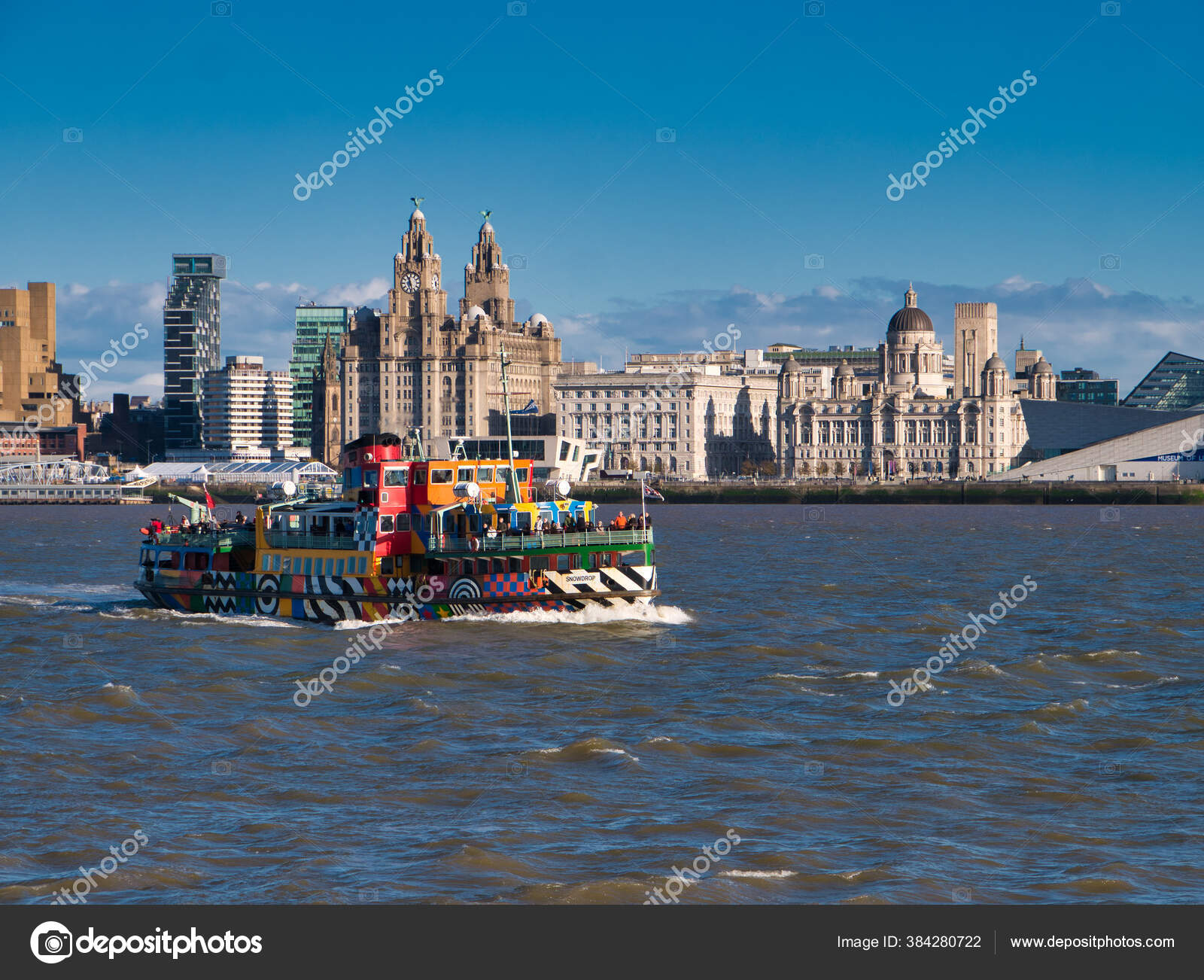 River Mersey Ferry Snowdrop Passes Three Graces Historic Liverpool ...