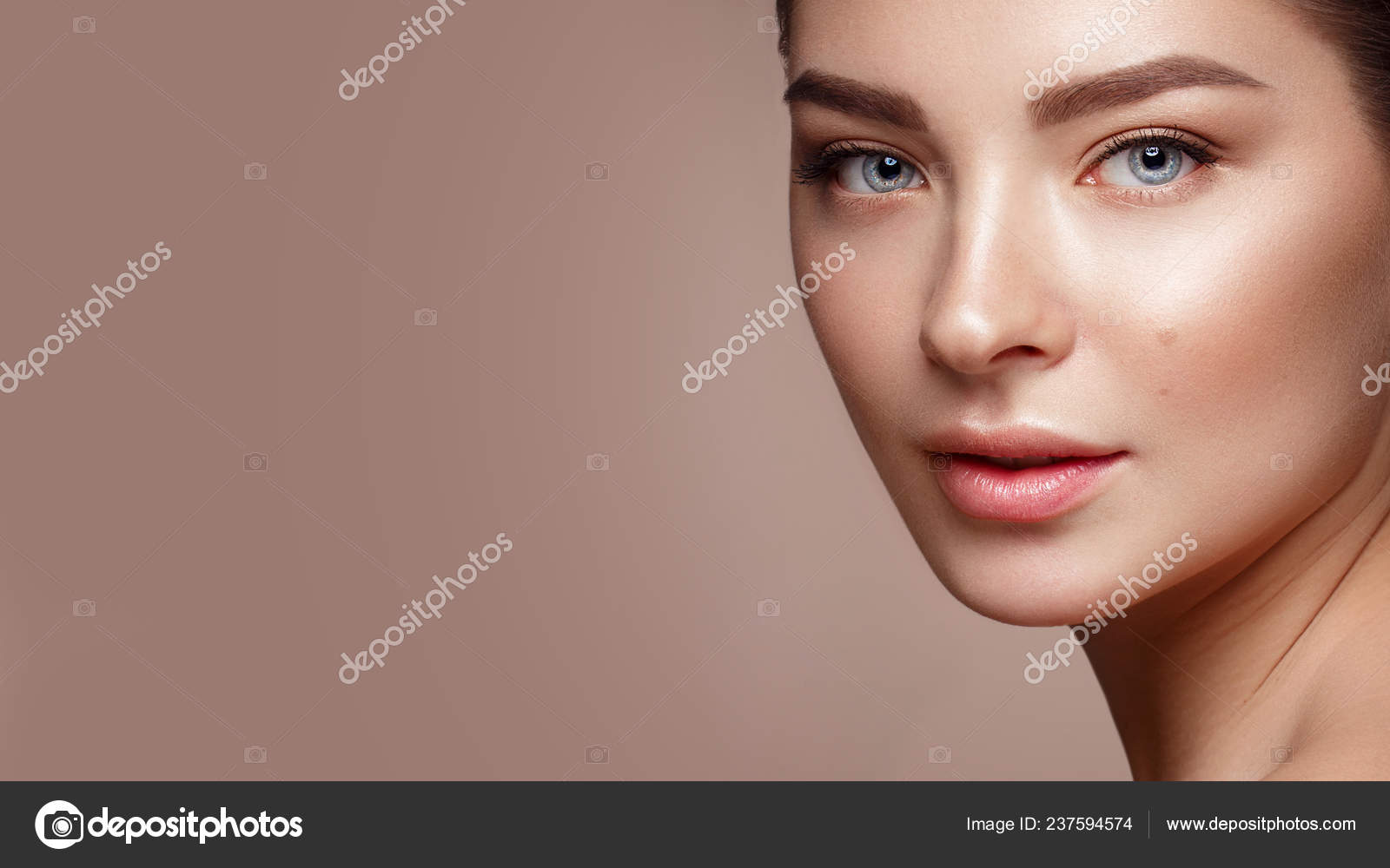 Beautiful Young Girl With Natural Nude Make Up Beauty Face Stock