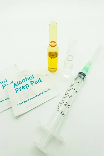 Medication Ampoules Intravenous Injections Wooden Background Empty ...