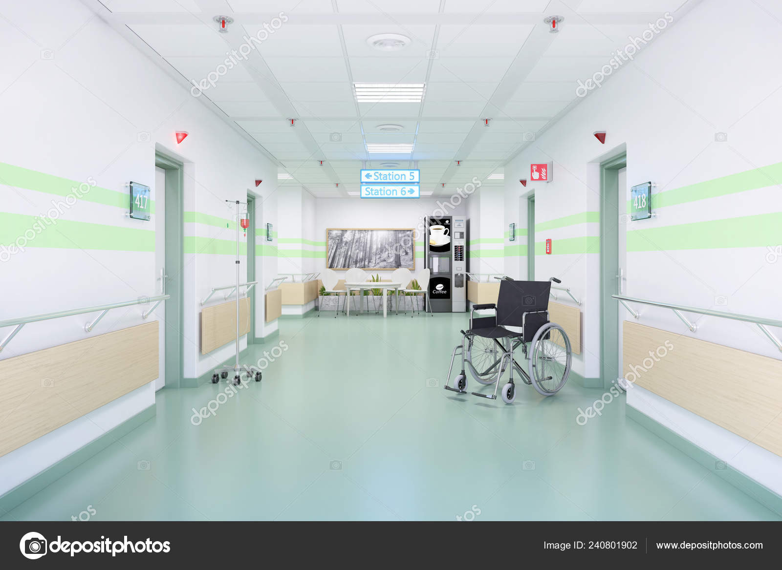 Render Corridor Hospital Sitting Corner Wheelchair Corridor Stock Photo ...