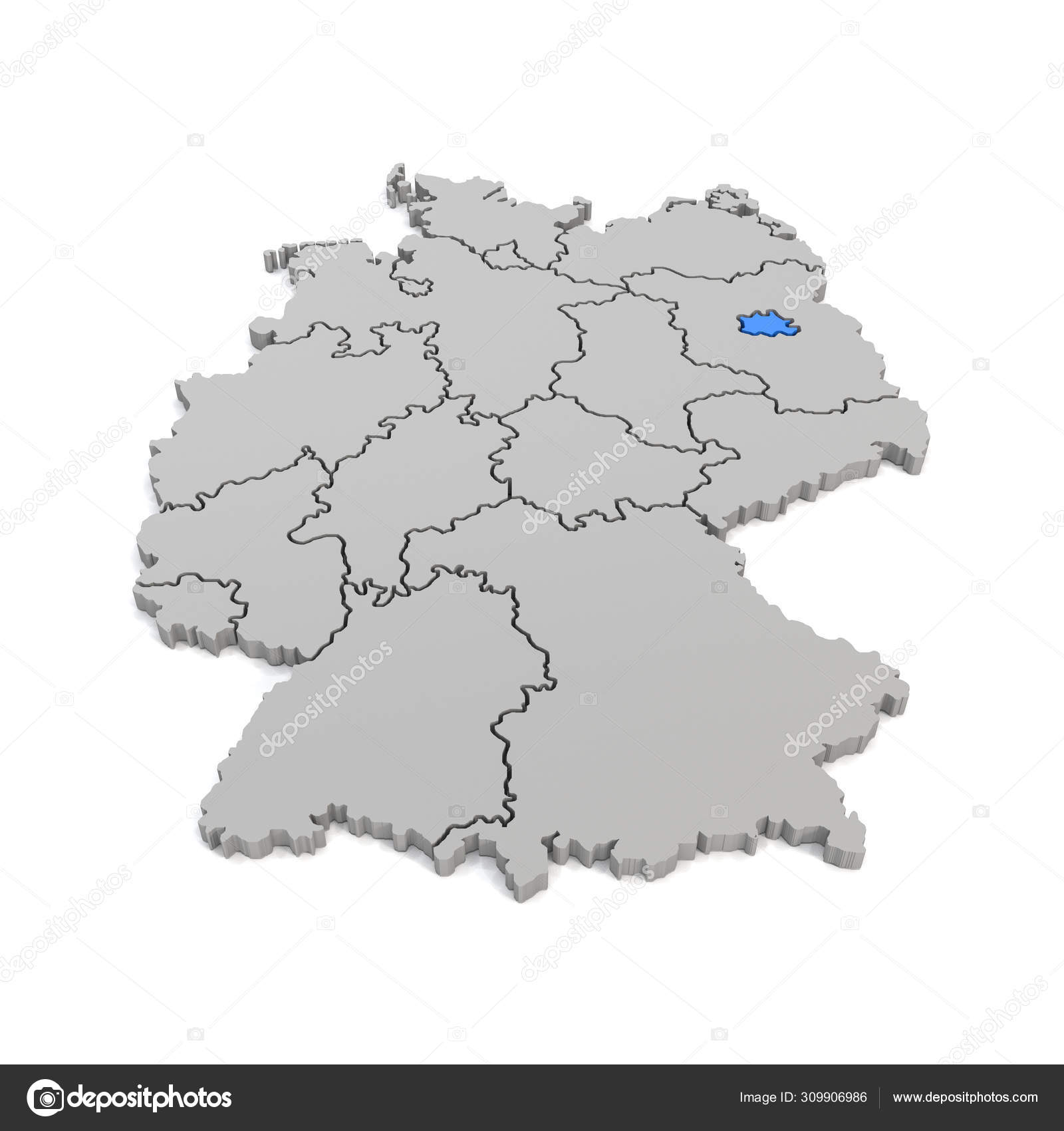 3d render - german map with regional boarders and the focus to B Stock ...
