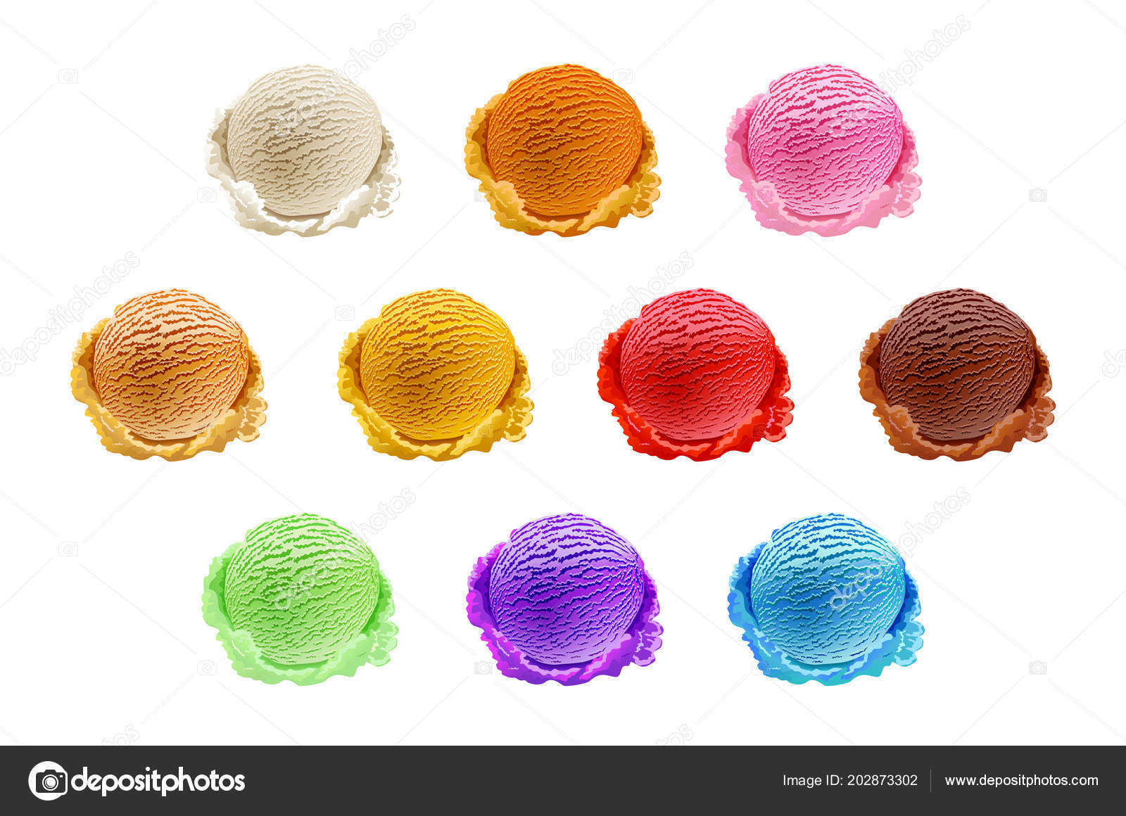 Ice Cream Scoops Set Different Colors Flavours Berries Nuts Fruits ...