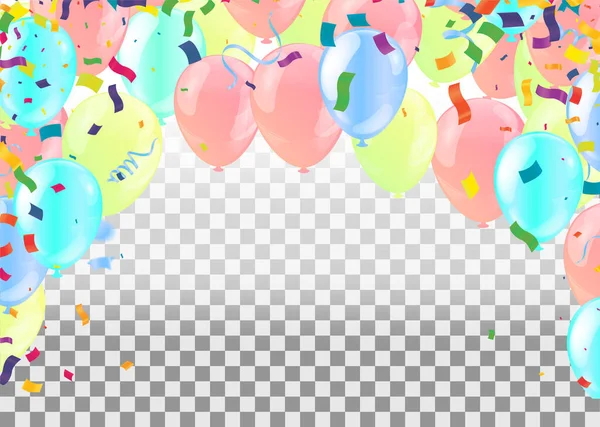 Colorful Balloons Confetti Transparent Background Vector Illustration ...