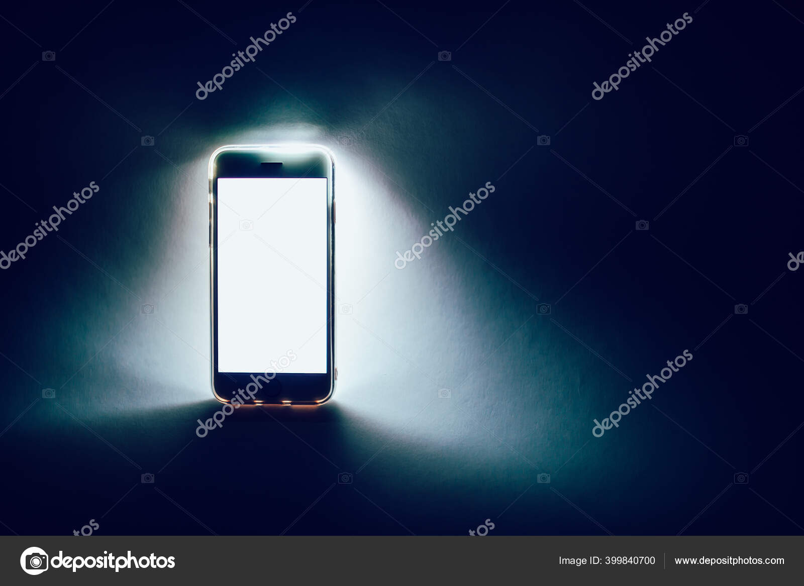 Smartphone Flash Turned Its Cover Glows White Screen Space Text — Stock ...