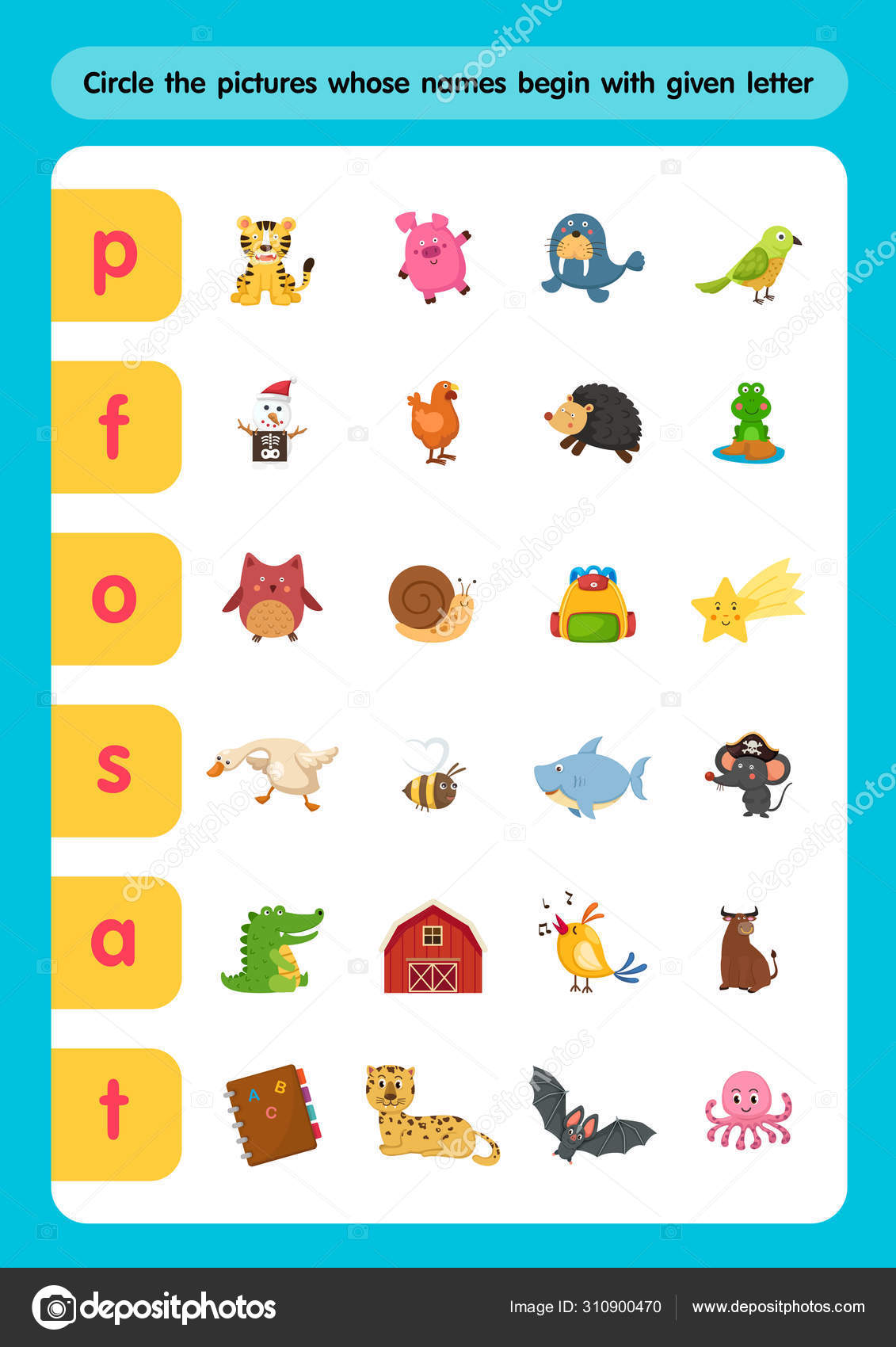 Circle the pictures whose names begin with given letter illustra Stock ...