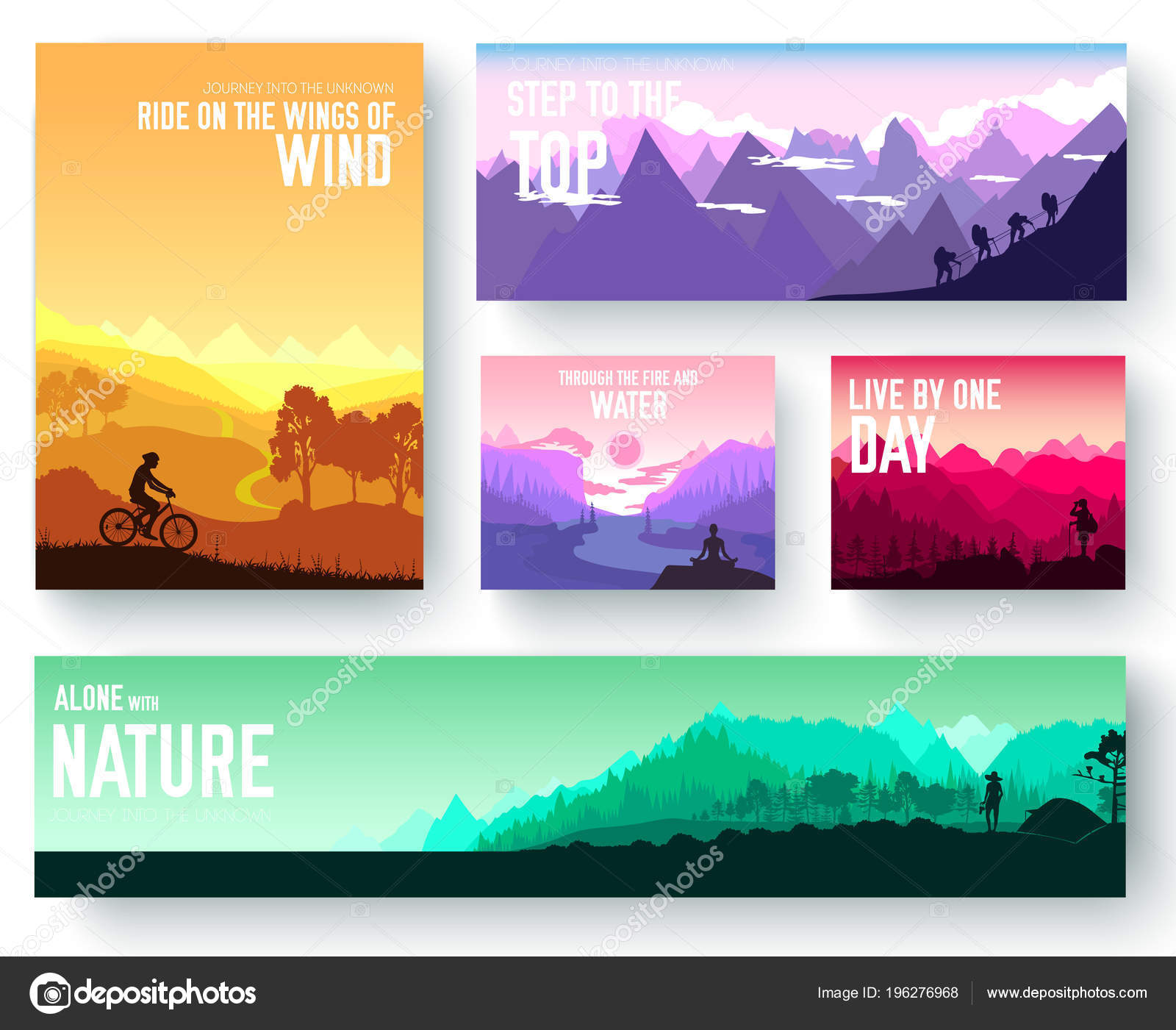 Sports Rest Day Vector Brochure Cards Set Tourism Nature Template Stock ...