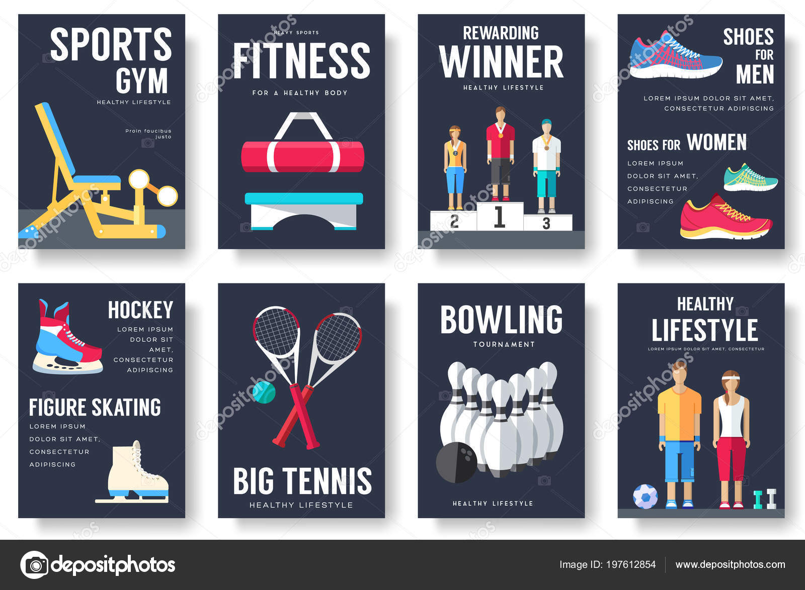 Sport Information Cards Set Lifestyle Template Flyear Magazines Posters ...