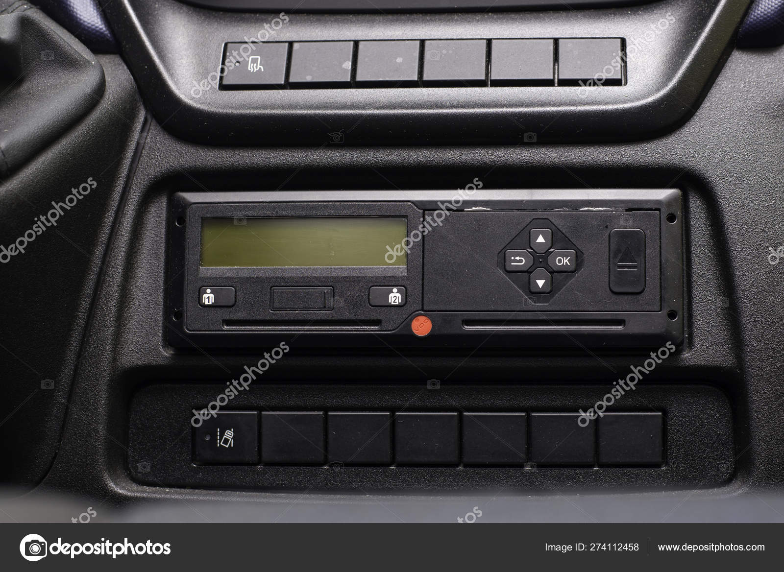 Blank digital tachograph display. Idle time. No driver. No personal ...