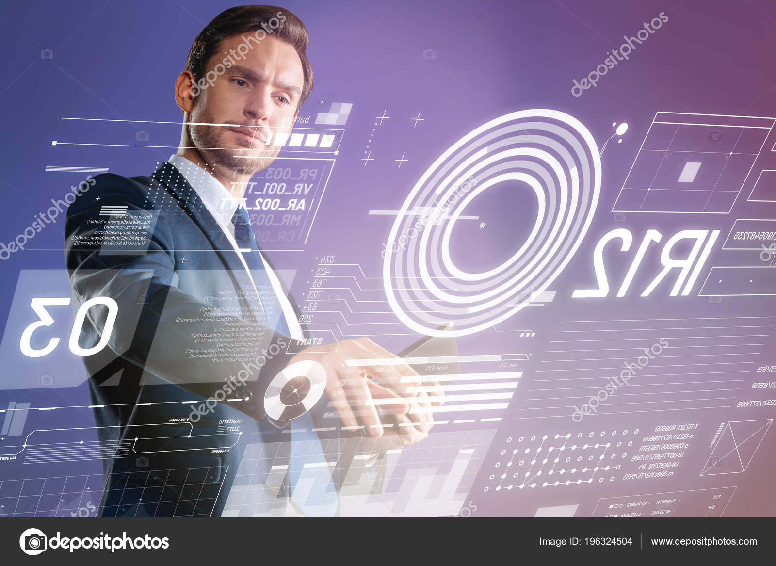 Clever programmer touching the screen and looking interested Stock ... Clever programmer touching the screen and looking interested Stock ...