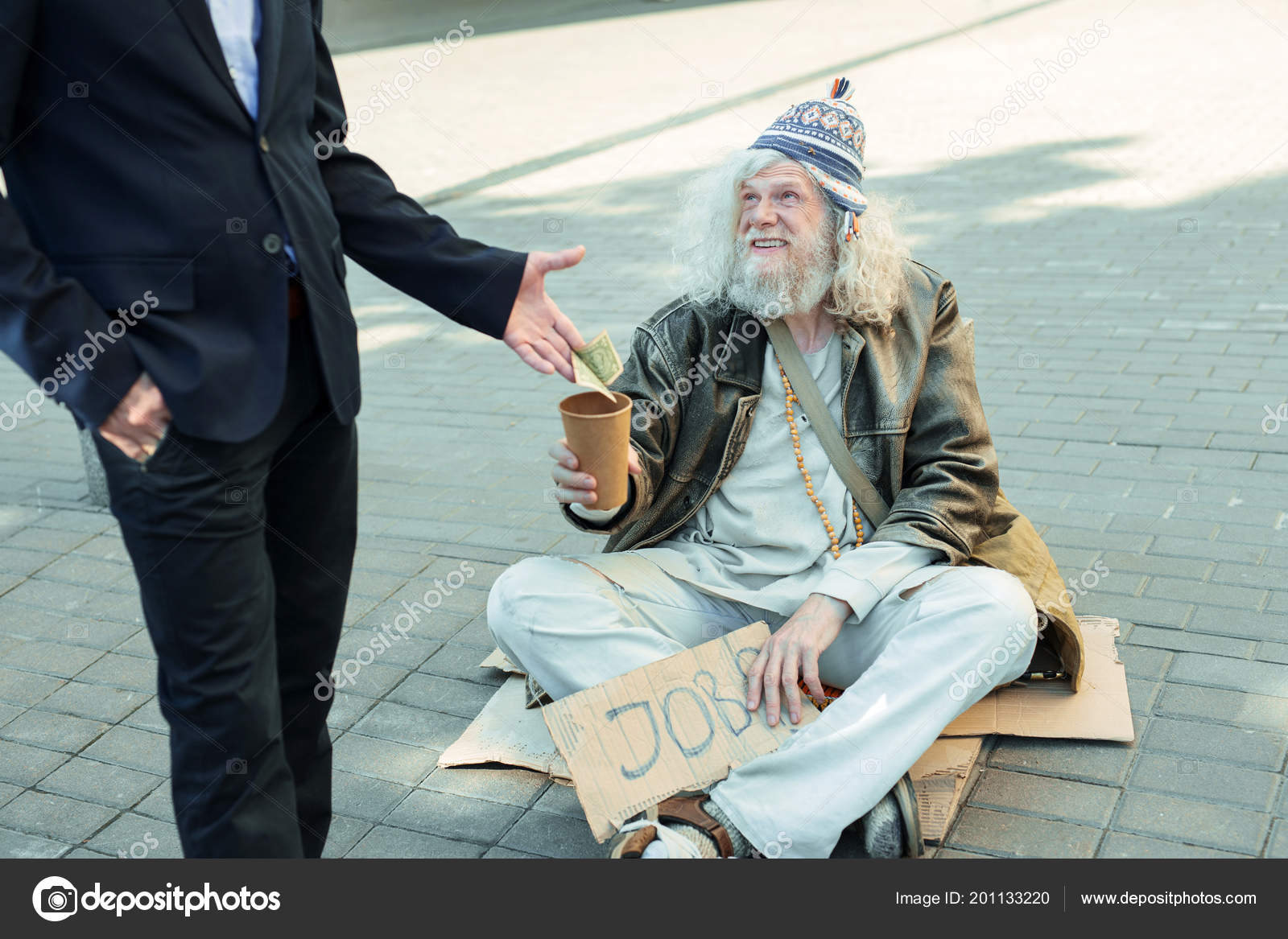 Smiling Homeless Man With Sign