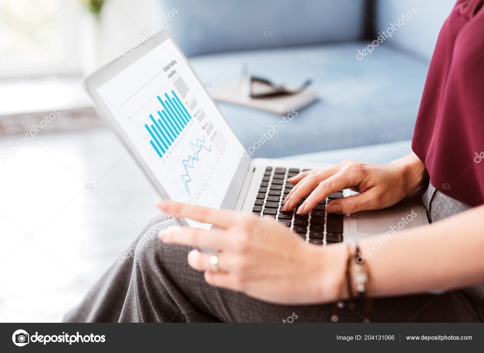 Clever person touching the keyboard and working with graphics — Stock ...