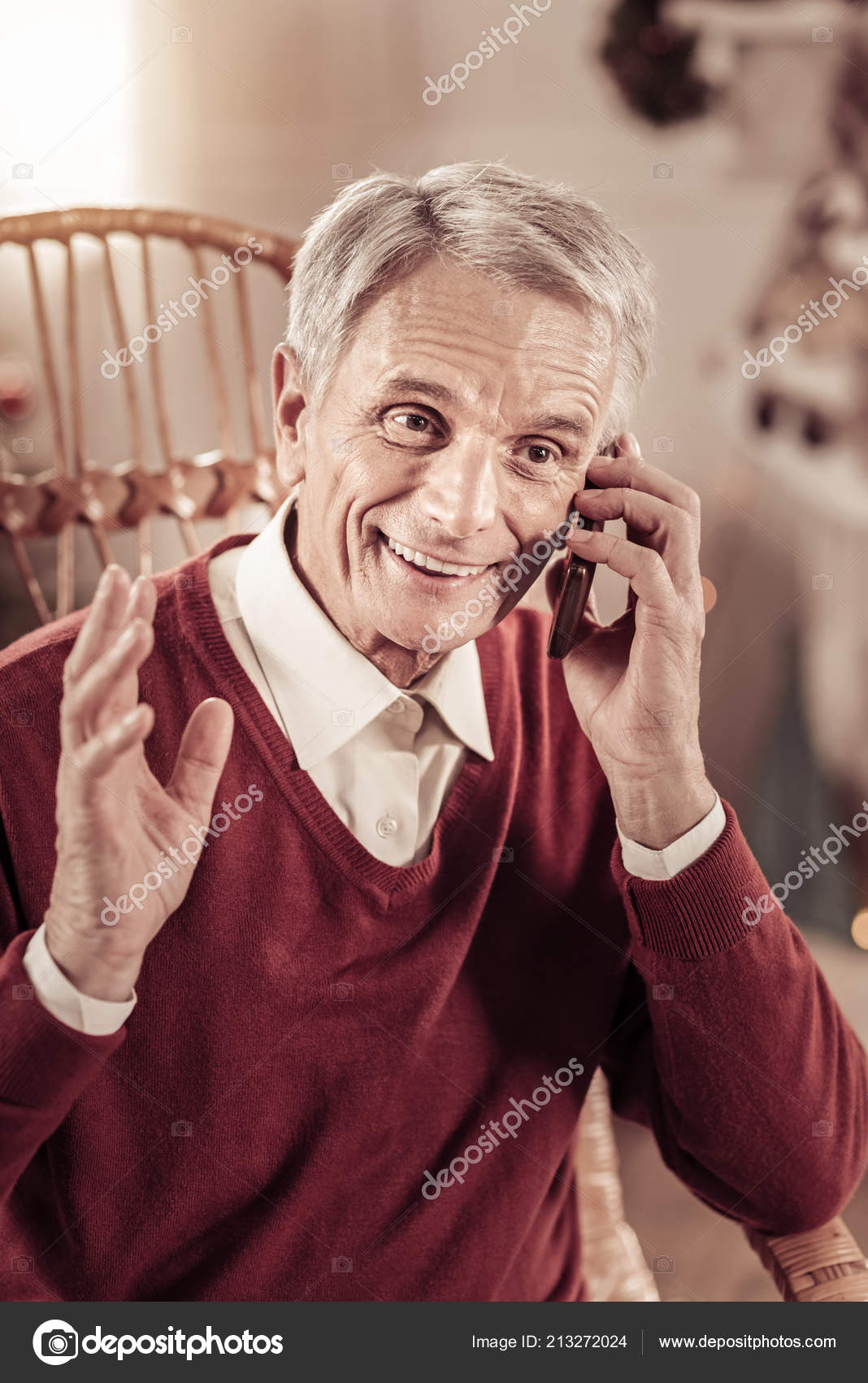 Impressed funny man smiling and having conversation. — Stock Photo ...