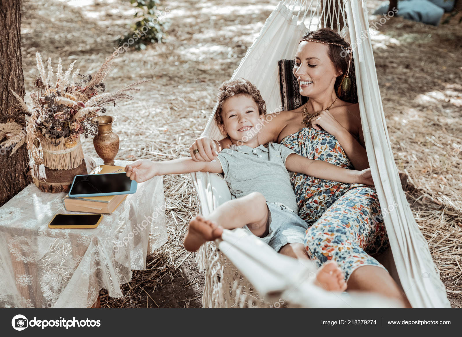 Sweet nice child resting with his mom — Stock Photo © yacobchuk1 #218379274