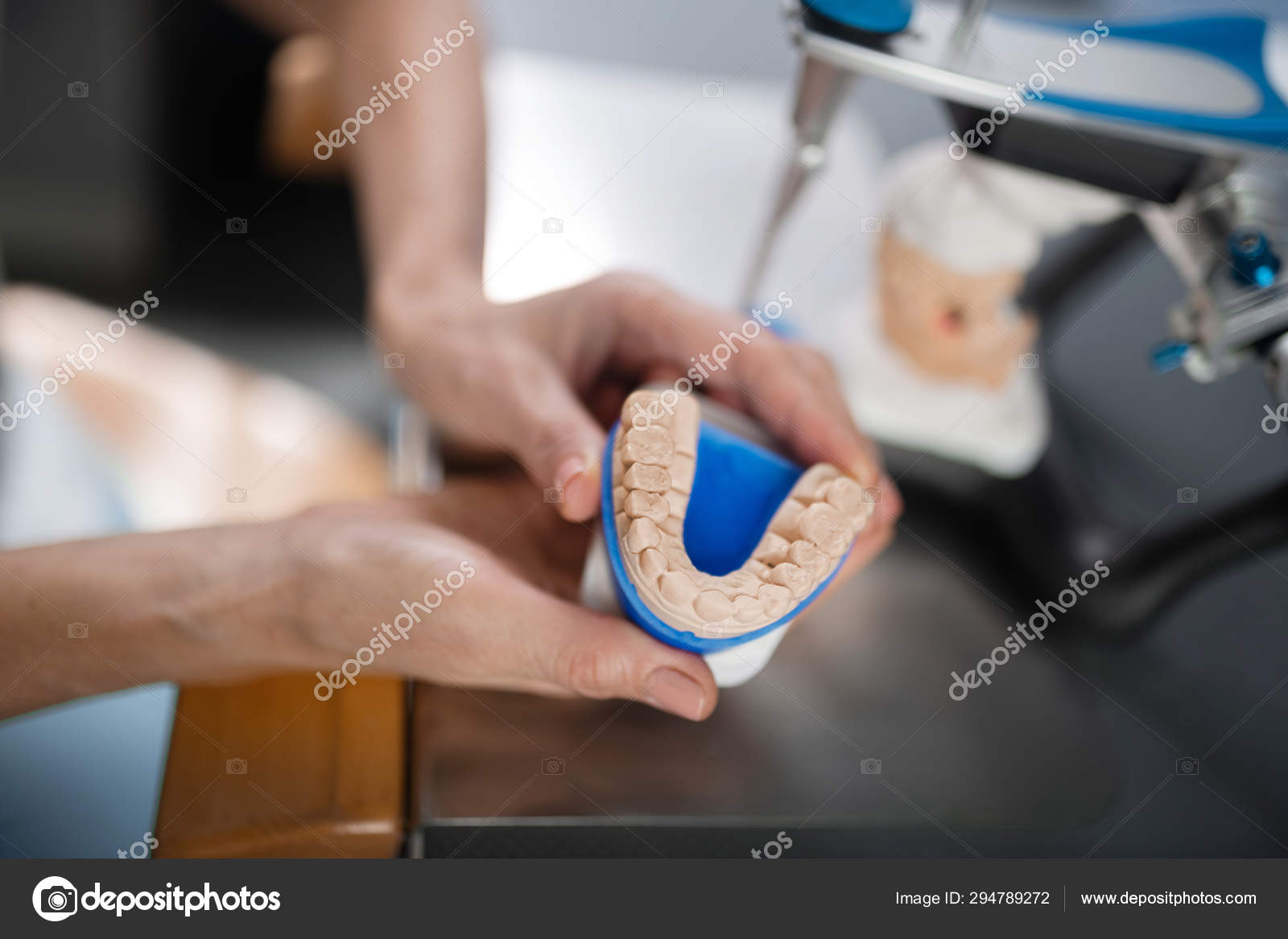 Cast model of patients teeth in hands of the dentist. Stock Photo by ...