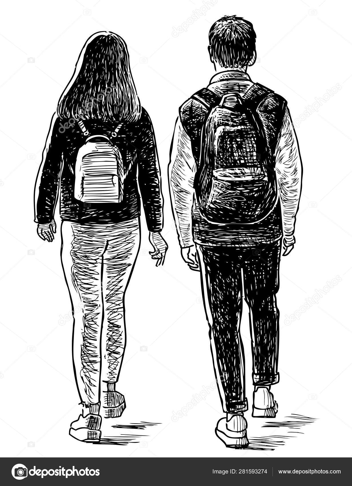 Couple Walking Away Drawing