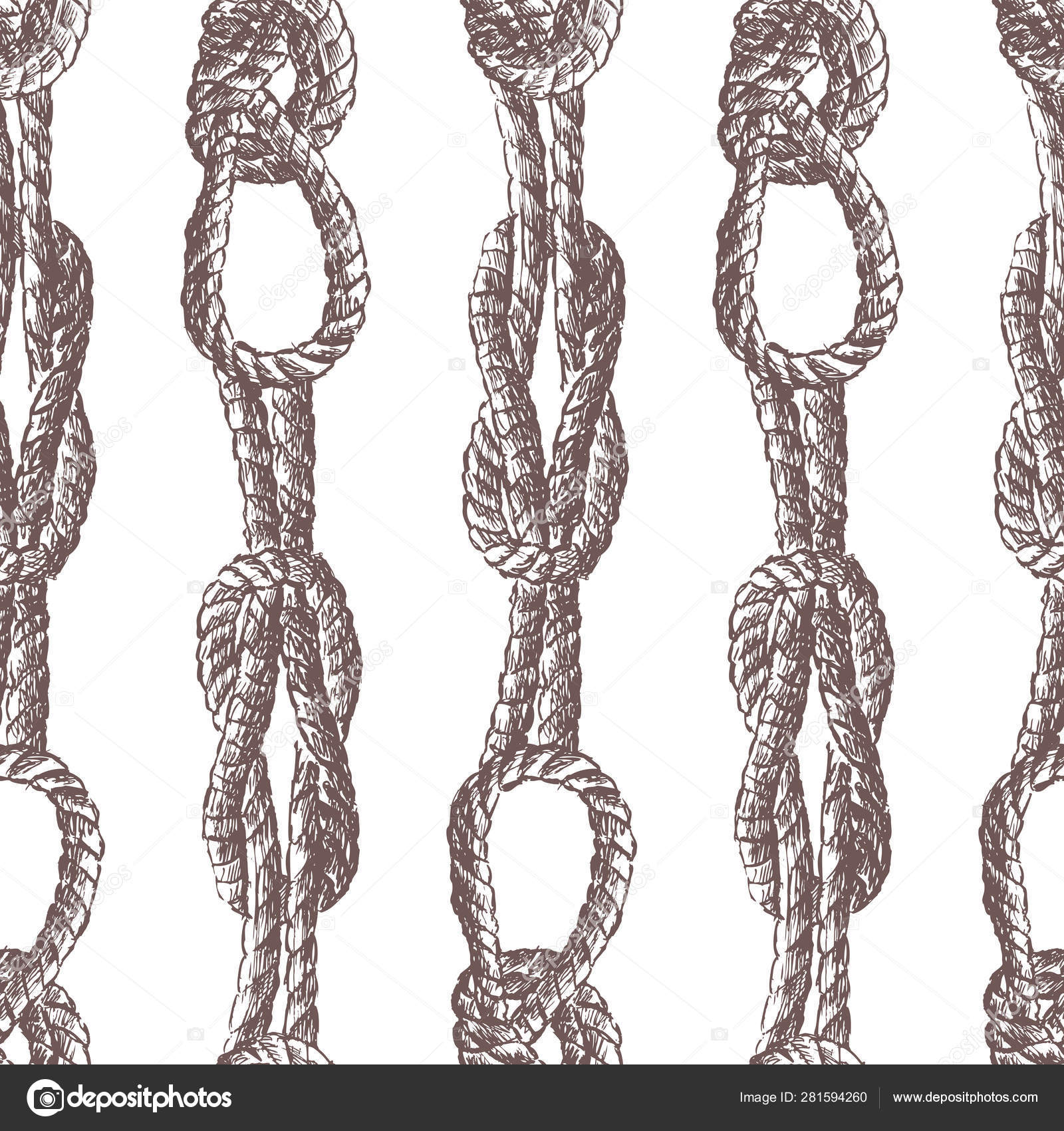Seamless Pattern Drawn Rigging Rope Tied Knots Stock Vector by ...