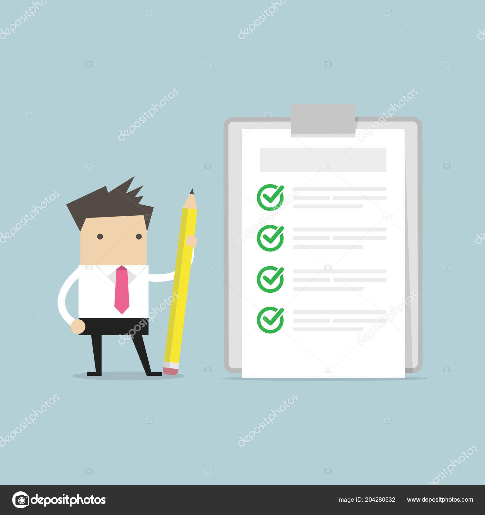 Businessman Holding Pencil Looking Completed Checklist Clipboard Vector ...