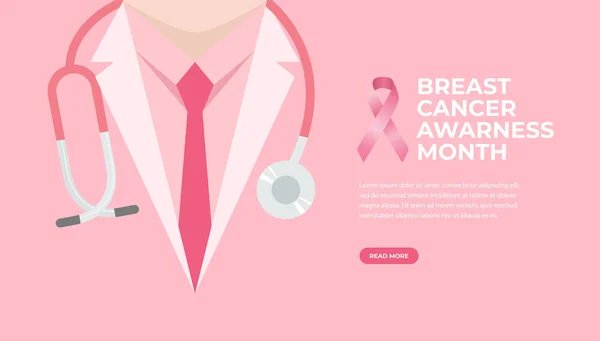 Doctor en bata de laboratorio con estetoscopio con cinta rosa sobre ...