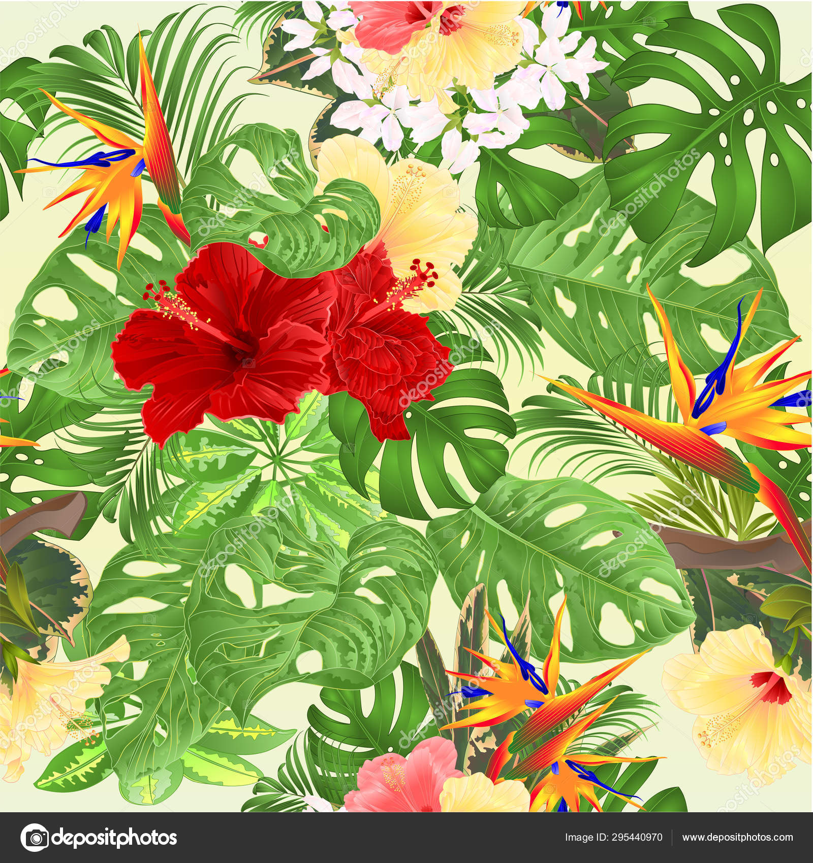 Seamless Texture Tropical Background Tropical Flowers Pink Yellow ...