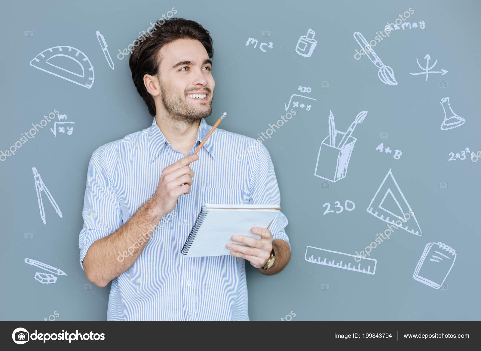 Happy student looking glad while being at the Math lesson — Stock Photo ...