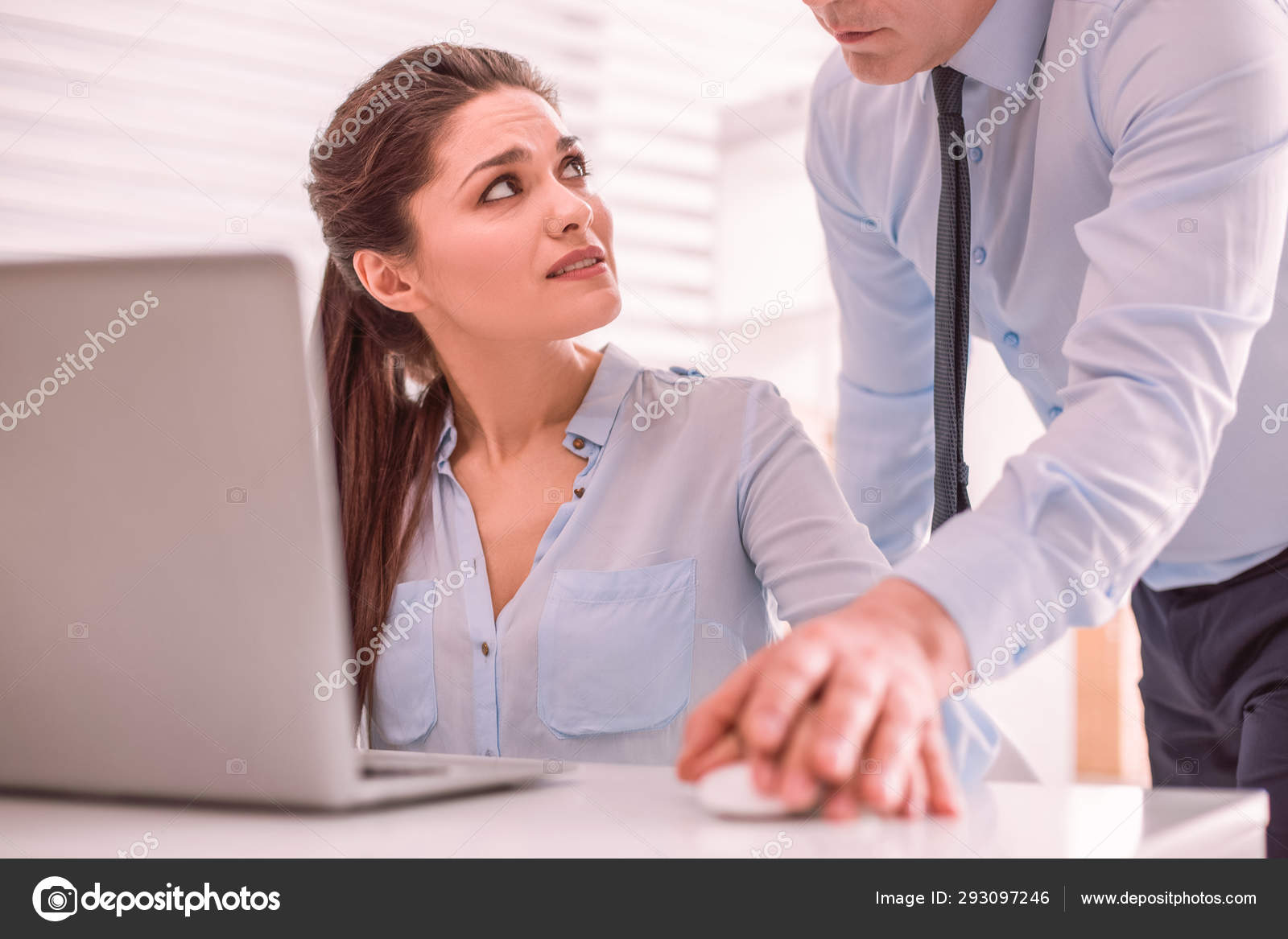 Man provides the direct control for woman work — Stock Photo © Dmyrto_Z ...